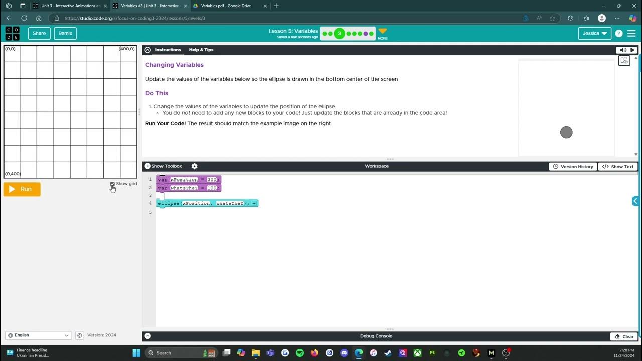 Code.org - CS Discoveries - Unit 3: Interactive Animations & Games: Lesson 5: Level 3 - YouTube