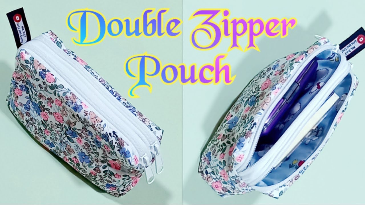 How to sew double zipper pouch? DIY pouch ideas/Sewing tutorial/Double ...