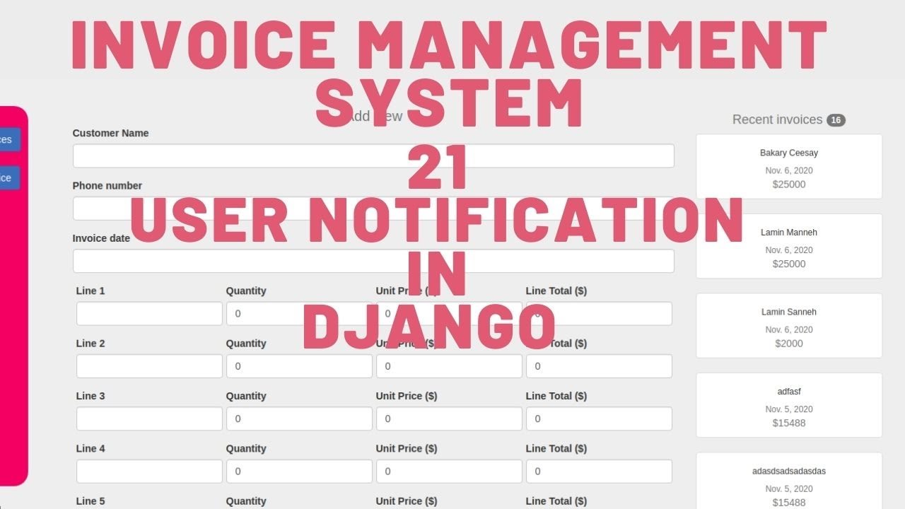 21 How To Add User Notification In Django Invoice Management System Youtube