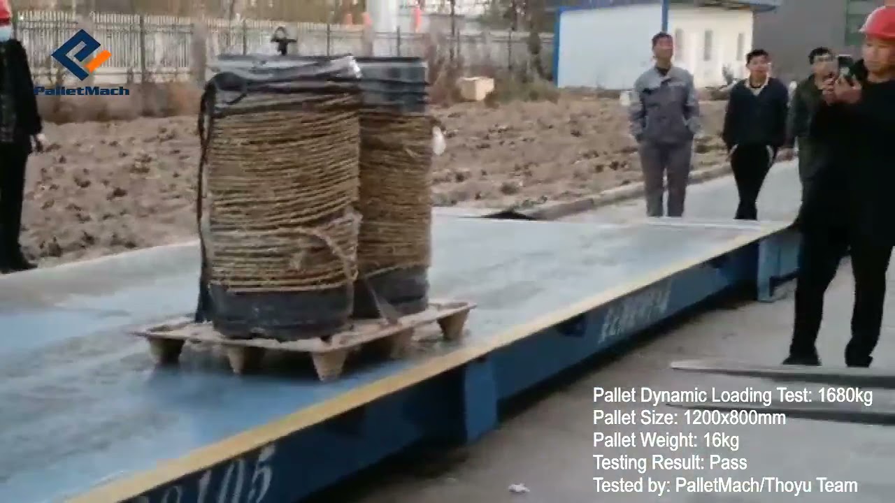 Dynamic loading test of presswood pallet - YouTube