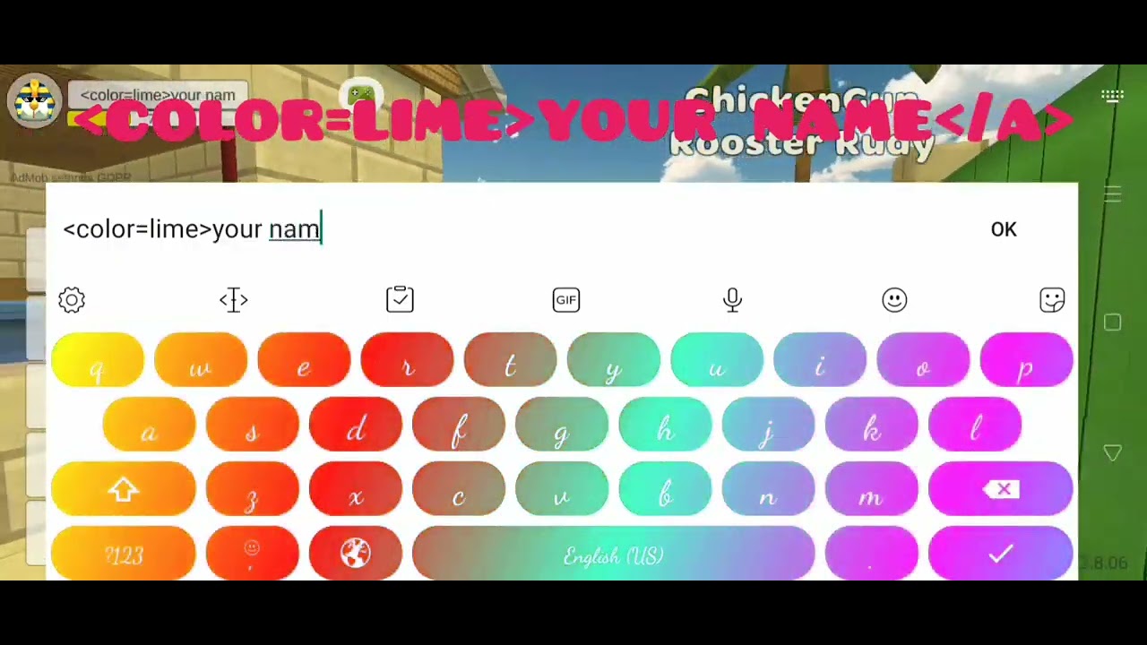 how to colour name in chicken gun game - YouTube