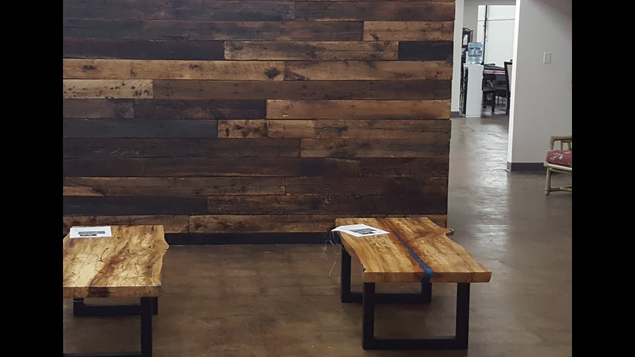 Reclaimed Wood Wall in Booth - YouTube
