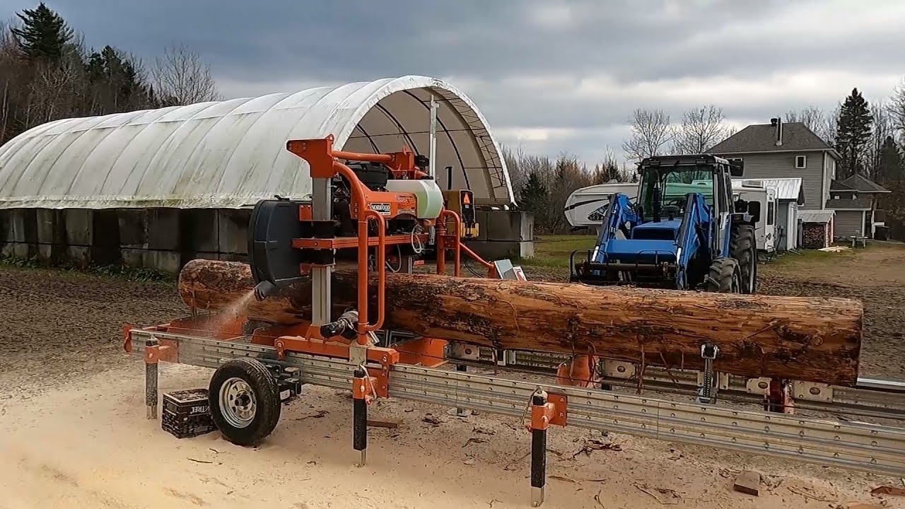 Sawmilling large logs but first using the Sthil MSA 220 to cut the logs ...