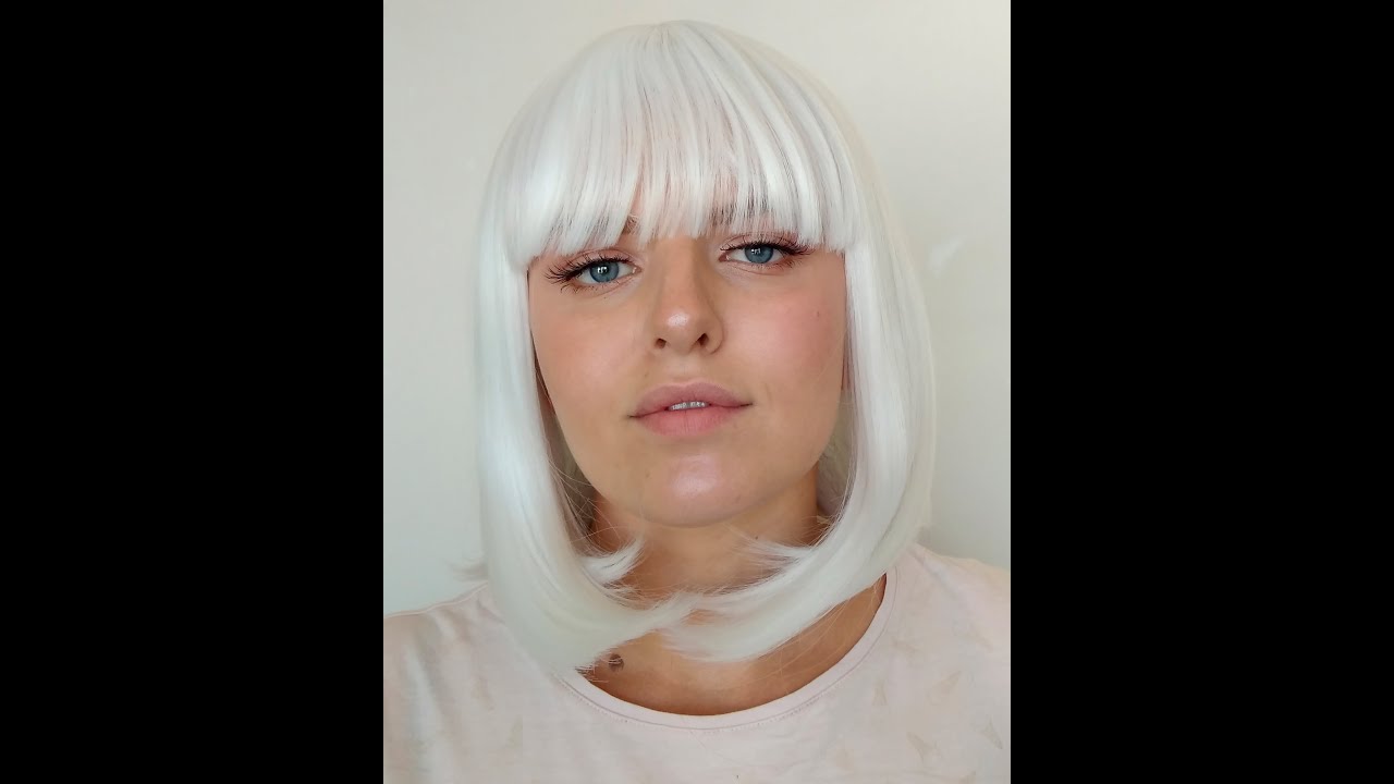 Cosycode white bob wig with bangs - YouTube