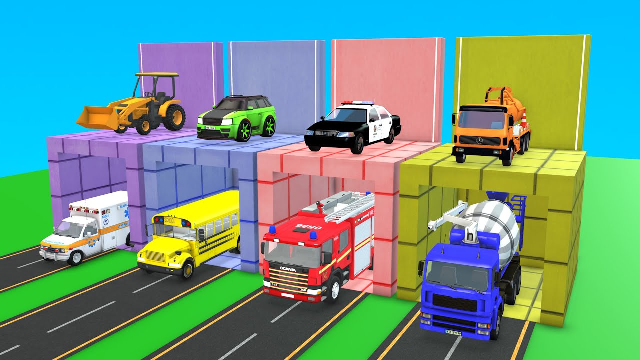 Choose The Right Mystery Wall With JCB Tractor Car Fire Truck Bus ...
