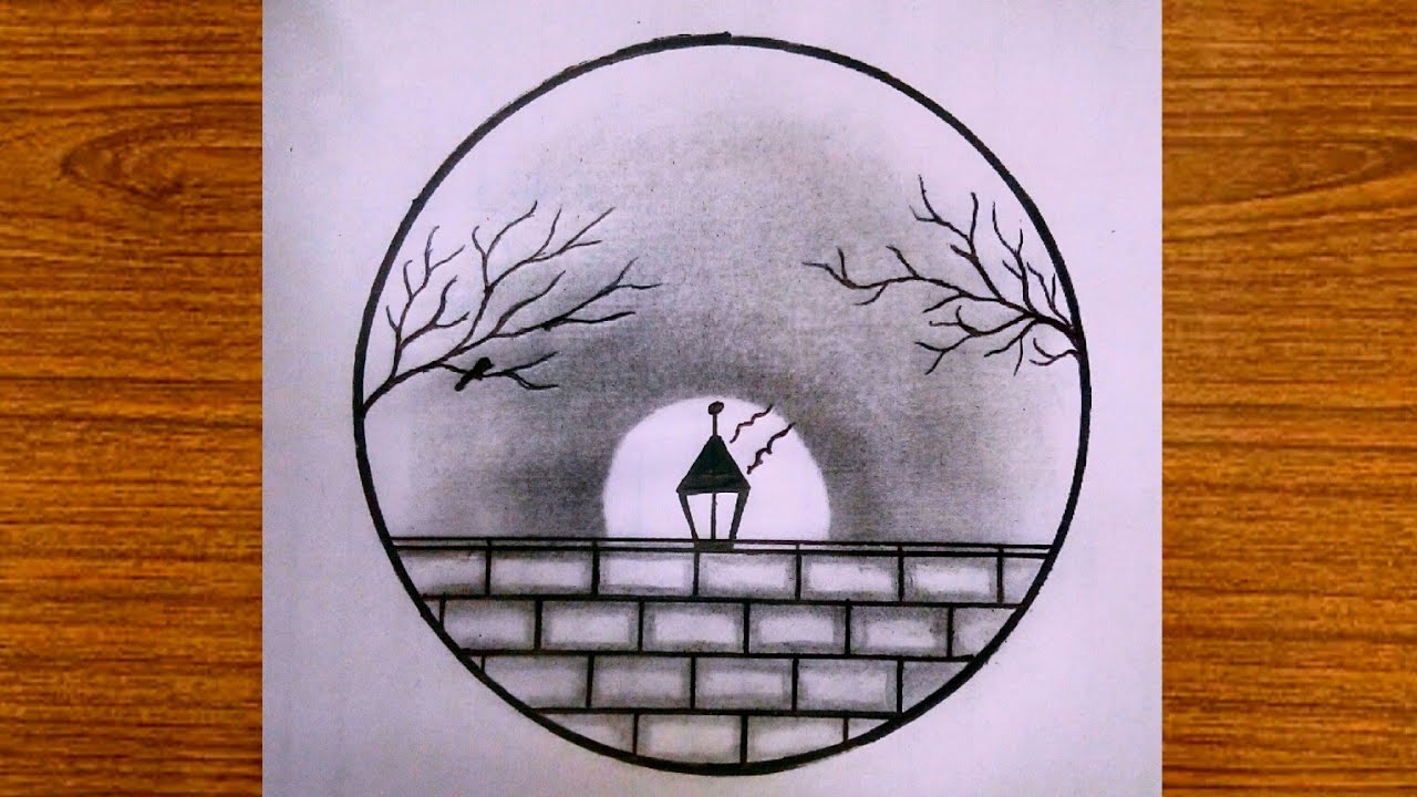easy circle scenery drawing tutorial || how to draw circle scenery ...