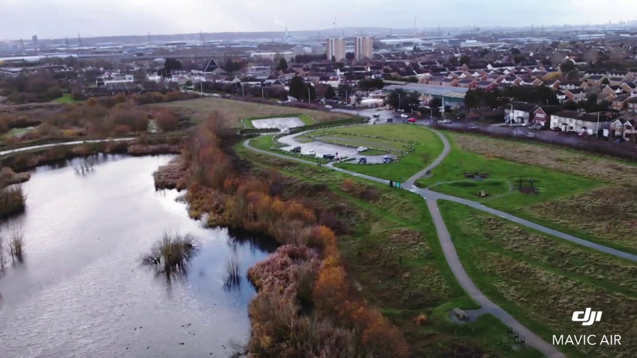 Ingrebourne Hill, Rainham Essex looking southwest towards river Thames ...