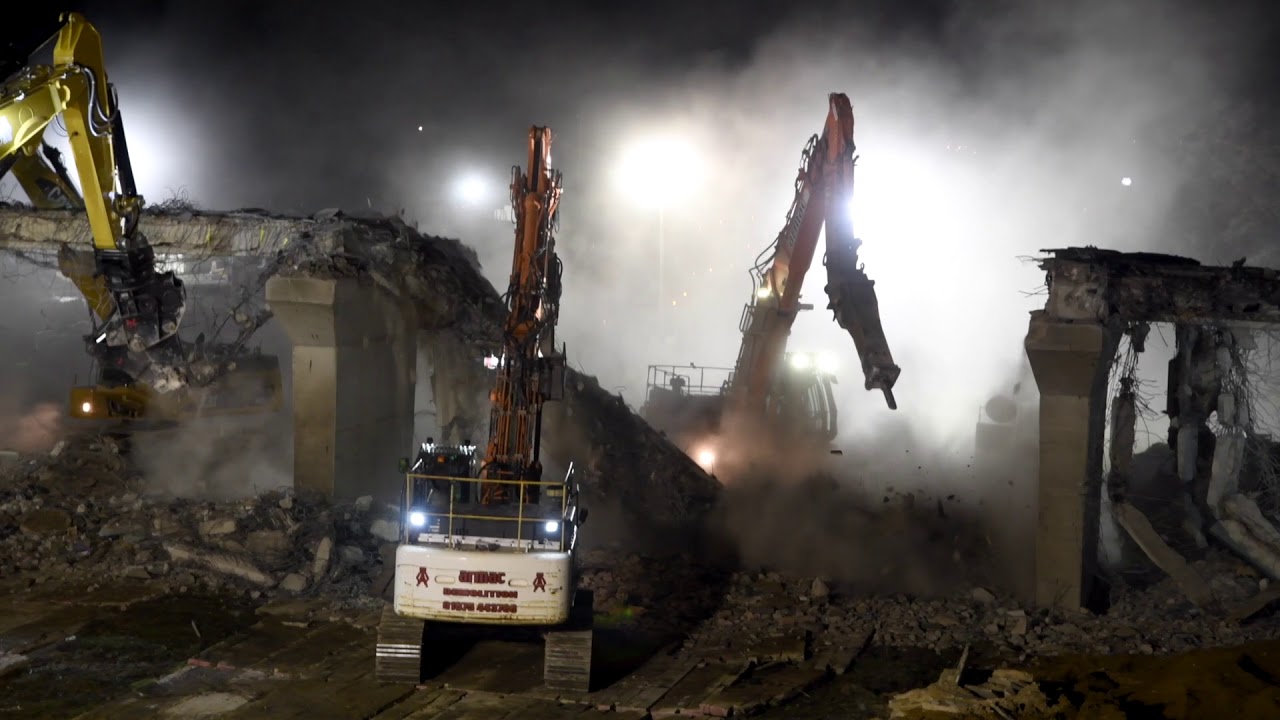 Going, going, gone - bridge demolition on the A1 - YouTube