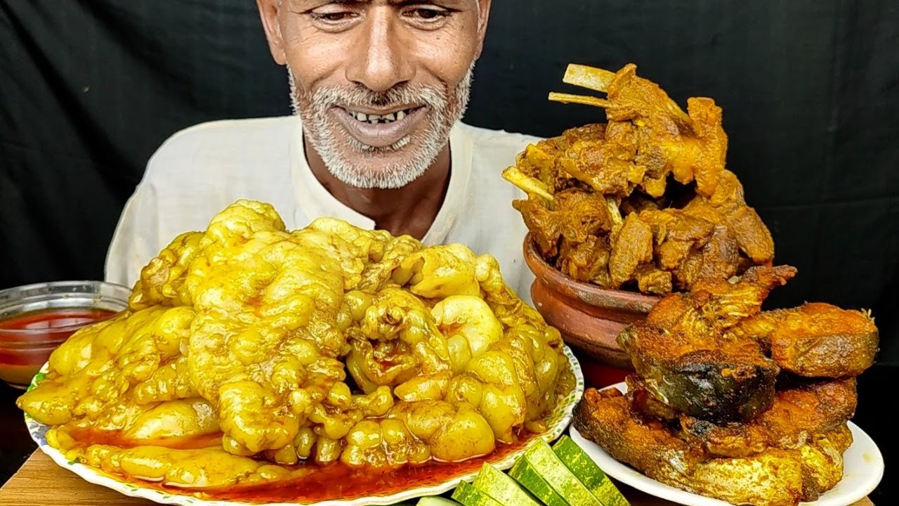 Eating Oily Mutton Fat Curry, Spicy Handi Mutton Curry, Crispy Fish Fry ...