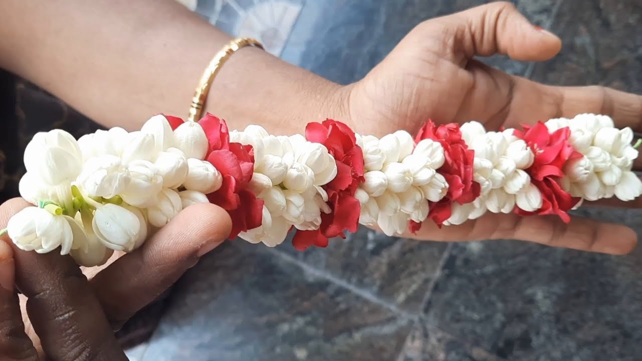 Gundu Malli with Arali Flower Garland Stringing | Jasmine Garland ...