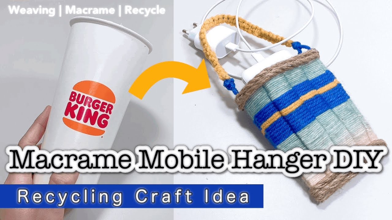 Incredible job with paper cup and yarn. Macrame Weaving Mobile Hanger ...