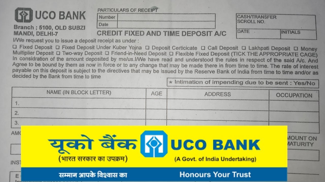 How to Fill UCO Bank FD Form ? - YouTube