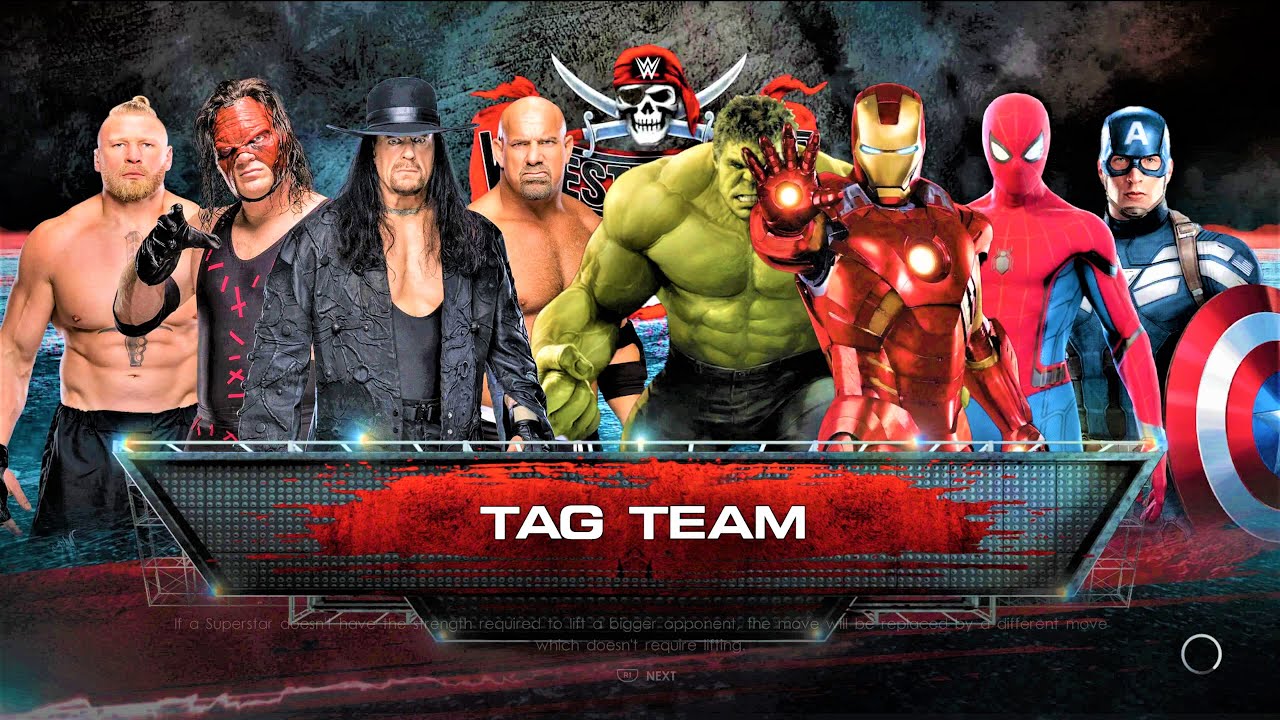 Brock Lesnar + Kane + Undertaker + Goldberg vs. Marvel Avengers | Tag ...