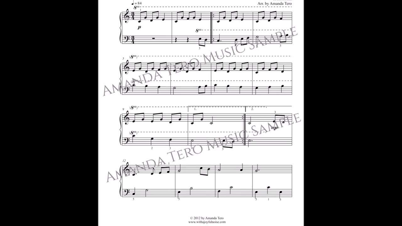 The First Noel beginner piano solo with left hand melody sheet music ...