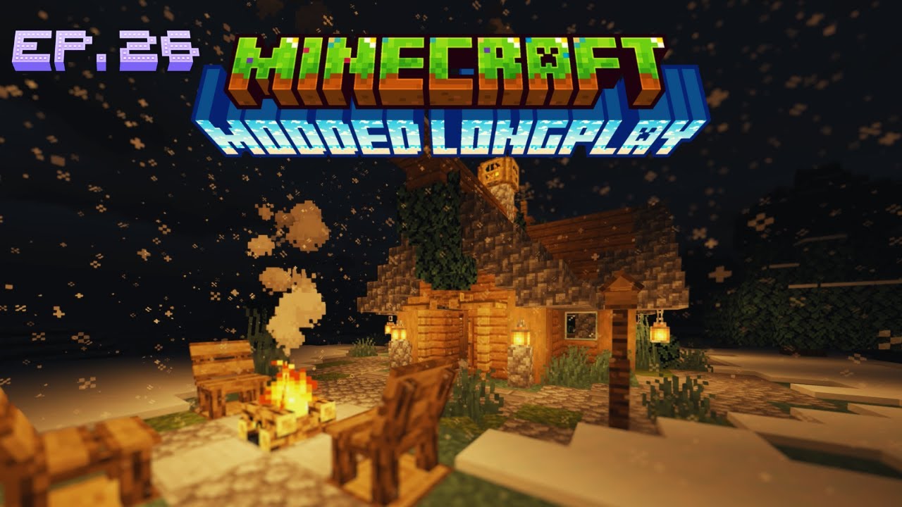 Building A Snowy Spruce Cabin | Relaxing Modded Minecraft Longplay ...