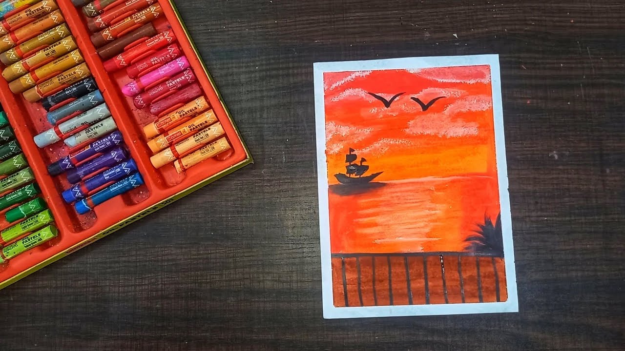 ship in sea drawing with oil pastel colors for beginners-step-by-step ...