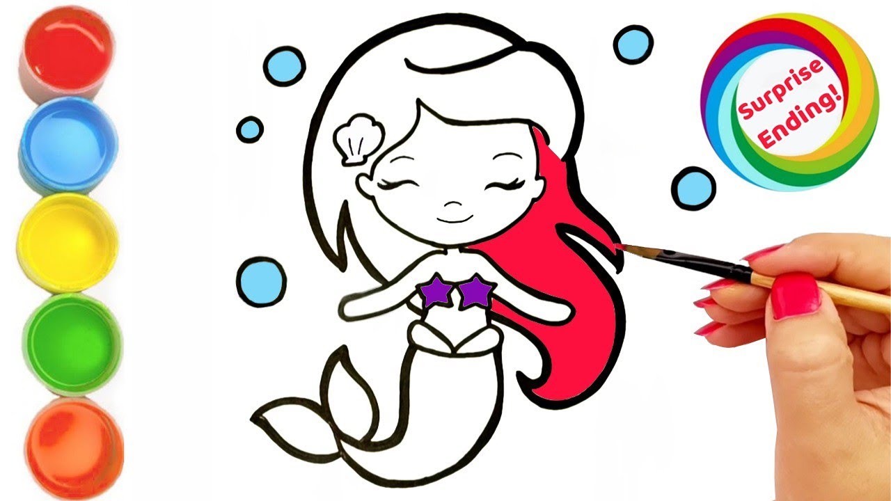 Mermaid easy drawing. How to draw and color a mermaid for kids step by ...