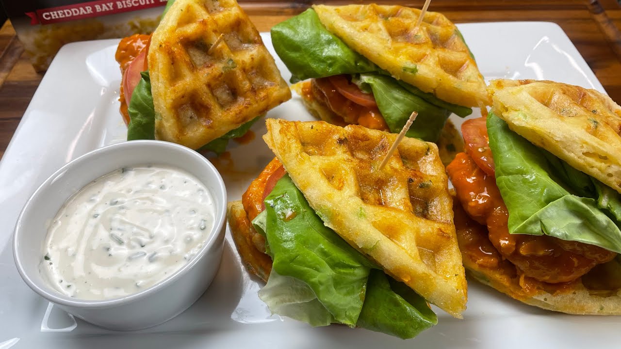 Delicious Buffalo Chicken “Red Lobster Cheddar Bay Biscuit” Waffles ...
