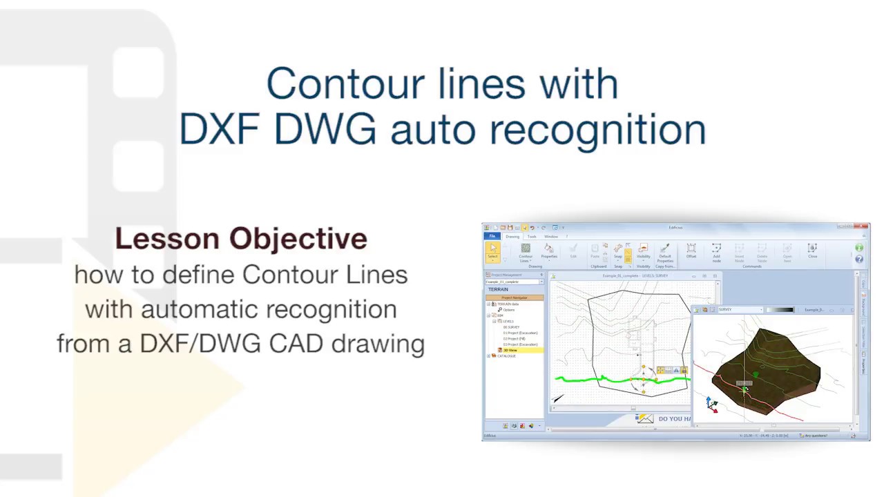 Edificius Tutorial - Contour lines from a DXF/DWG CAD drawing - ACCA software - YouTube