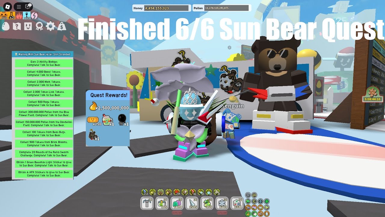 Completed 6/6 Sun Bear Quest + Got Diamond Mask!!! (Bee Swarm Simulator ...