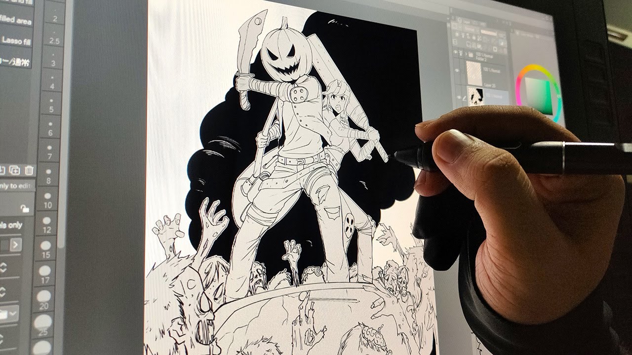 تحبير رسمة الهلاوين || anime inking - YouTube