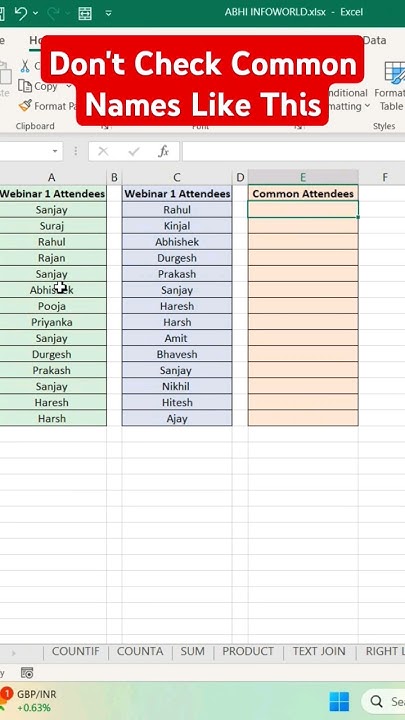 Don't Check Common Names Like This In Excel | Instead Use Amazing Function #excel #shorts #viral ...