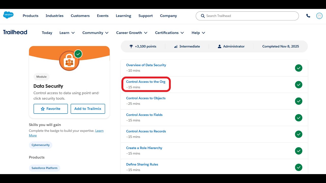 Control Access to the Org | Data Security | Trailhead | Salesforce | Virtual Internship - YouTube