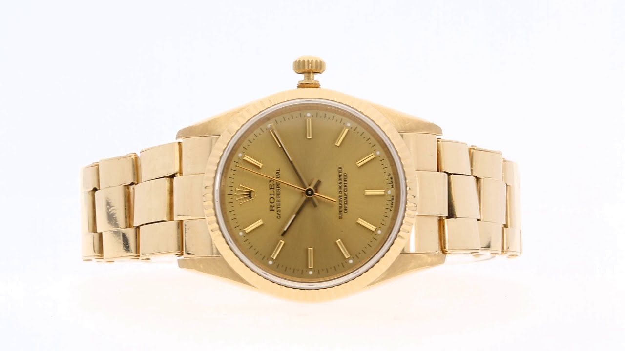 Rolex Oyster Perpetual 14238 34mm 18ct Gold Mens Watch - YouTube