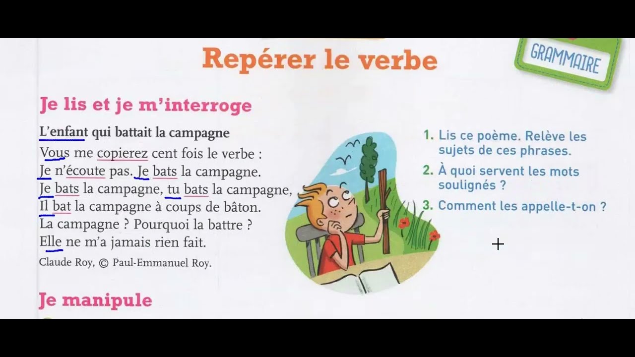Repérer le verbe grammaire leçon et cahier des activités mot de passe ...