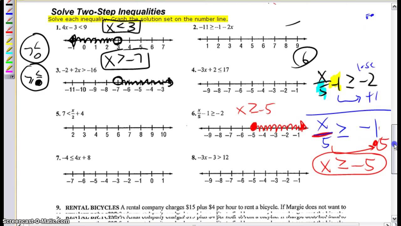 Two Step Inequalities Worksheets Solve And Graph Equation