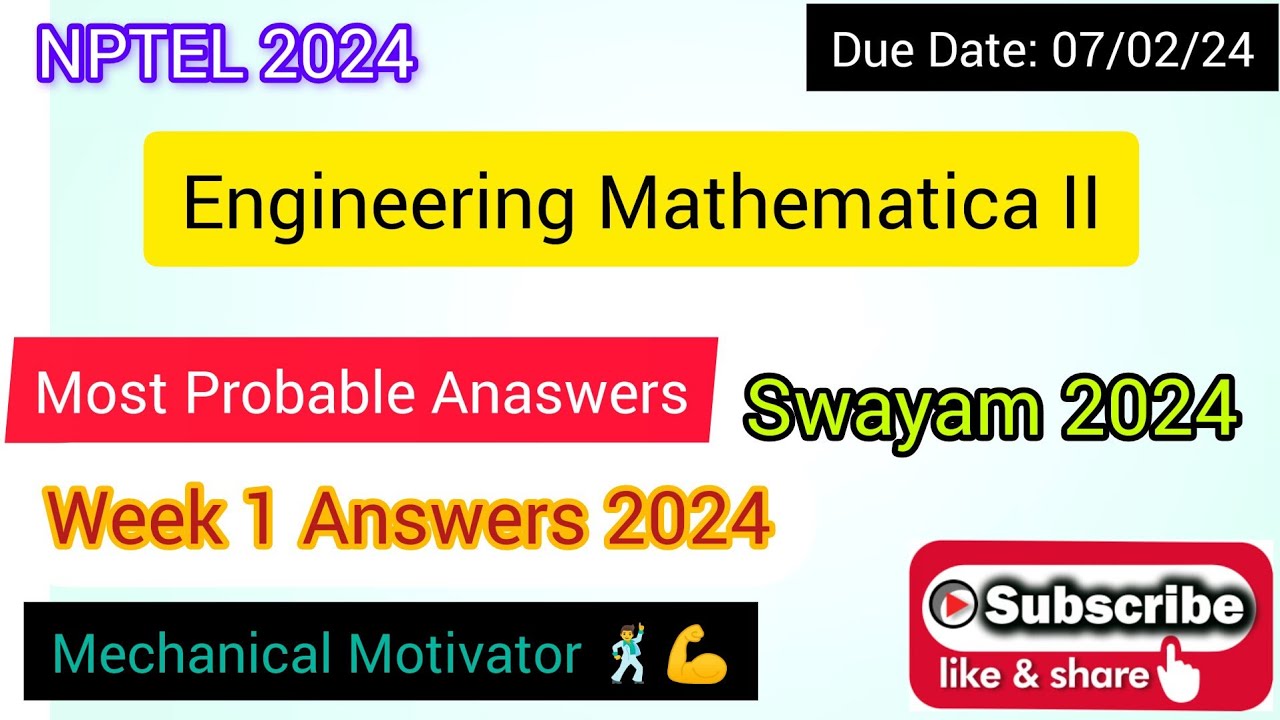 Engineering Mathematica II | Week 1 Quiz | Assignment 1 Solution | NPTEL | SWAYAM 2024 - YouTube