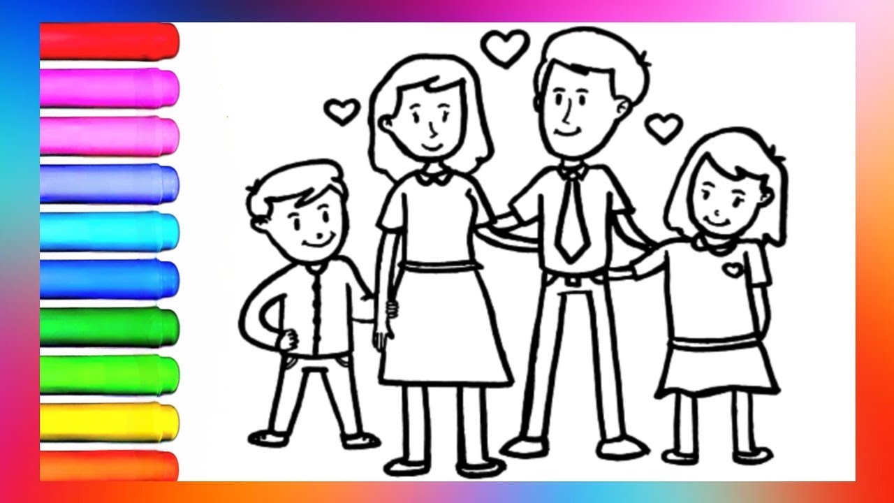 Drawing a family of 4 👦👩👨👧 ️🌈 drawing for kids - YouTube