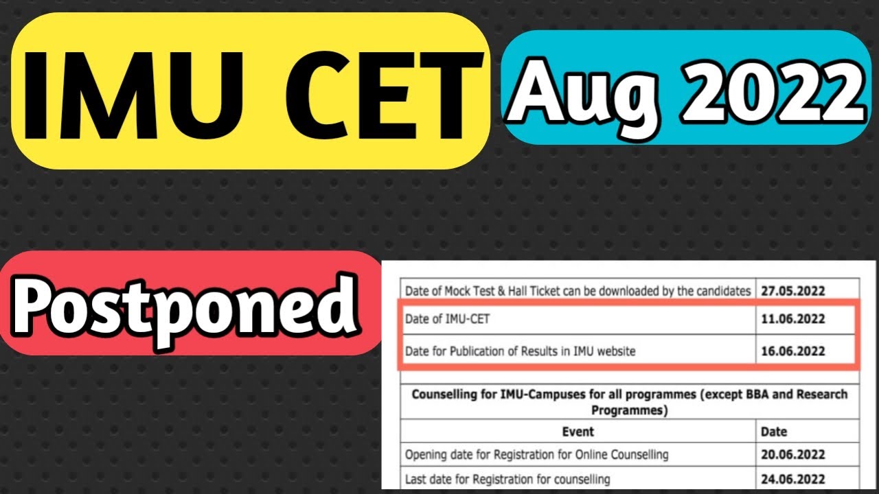 IMU-CET Exam Date Changed | Aug 2022 - YouTube