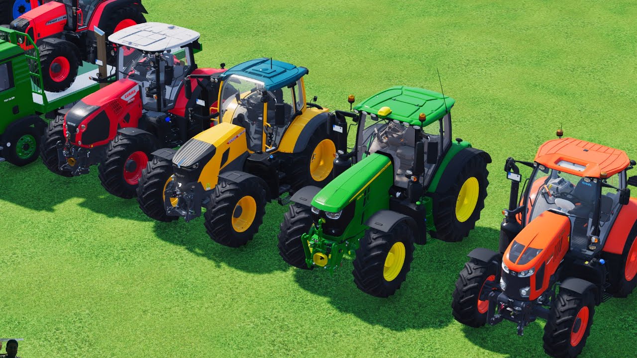 Transporting Tractors Double Flatbed Trailer truck vs tractor Game ...