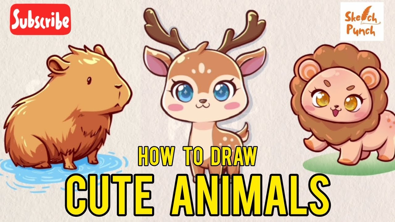 Master the Art of Drawing Cute Animals: Capybara, Deer, and Lion! 🦁🦌🐾 ...
