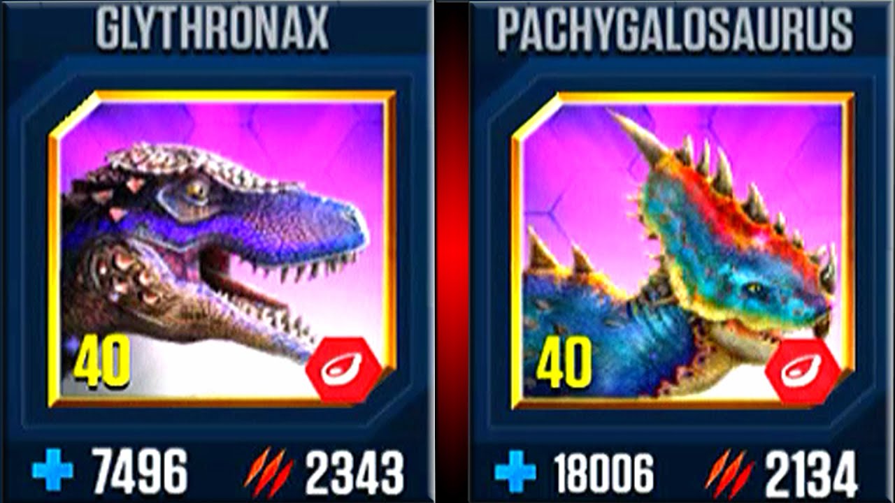 GLYTHRONAX VS PACHYGALOSAURUS | JURASSIC WORLD THE GAME - YouTube