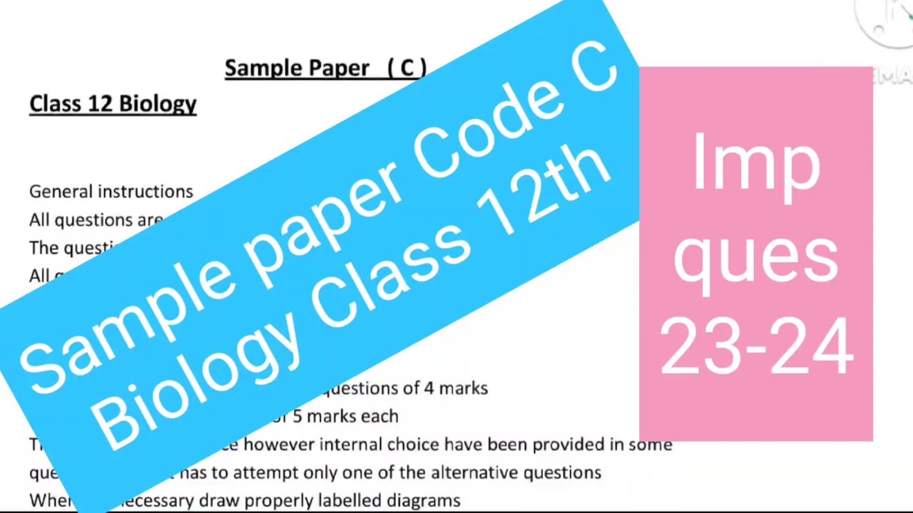 Important questions class 12th Biology/ Sample paper CBSE Board class ...