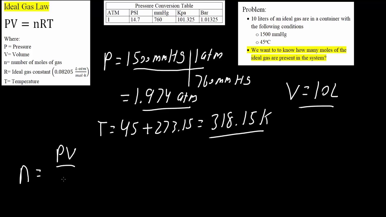 Ideal Gas Law example problem - YouTube