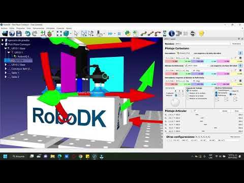 Ejemplo -Tutorial de Pick and Place/Conveyor belt en ROBODK - YouTube