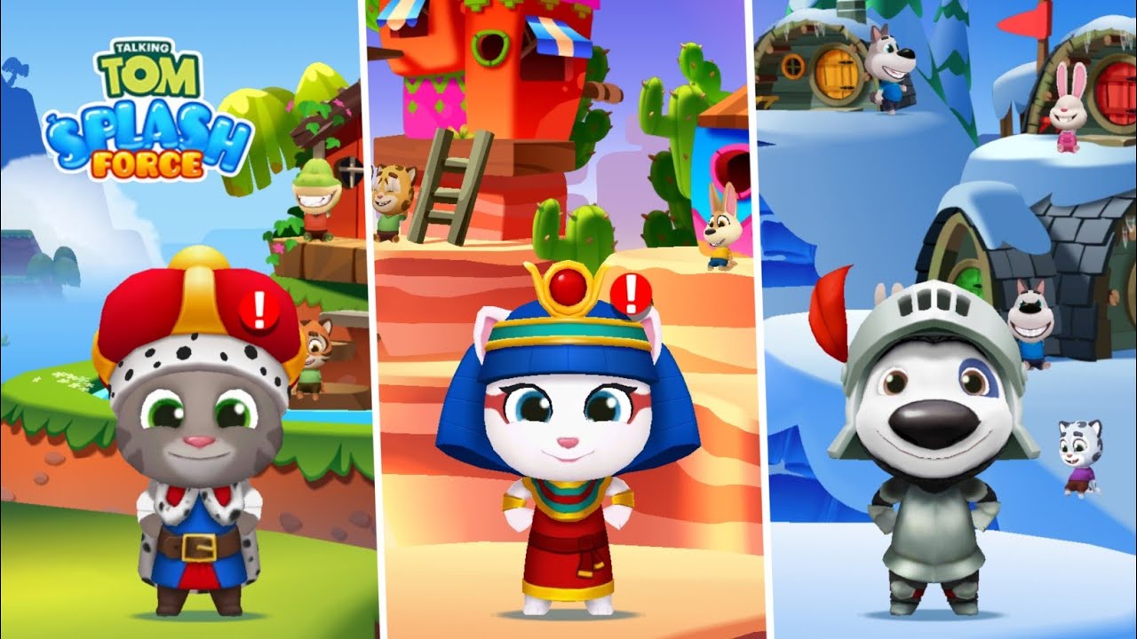 Talking Tom Splash Force Defeat The Raccoons With The King Tom, Egyptian Angela & Knight Hank ...