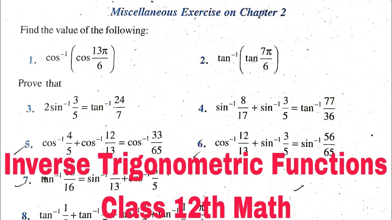 Miscellaneous ex. Chapter 2 Q6 to Q10 Solution of Inverse Trigonometric ...