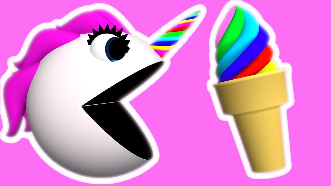 Colors With Magical Unicorn Pacman Eating Rainbow Ice Cream | 3D ...