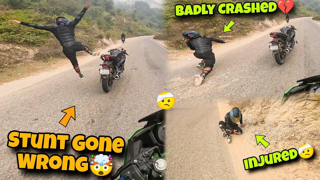 STUNT GONE WRONG 🤯BADLY CRASHED bike se jump 😢 !! live stunts crash 💥# ...