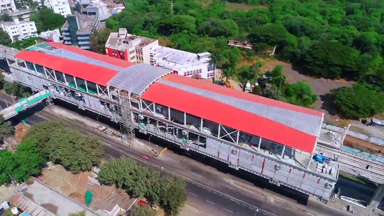 Aerial view of Pune Metro work progress from PCMC to Civil Court Route ...