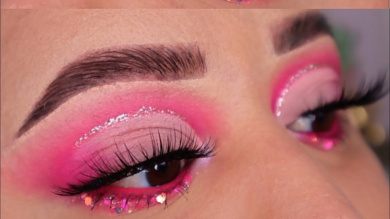 MAQUILLAJE COLOR ROSA | NEON | MAQUILLAJE ROSA CON GLITTER - YouTube
