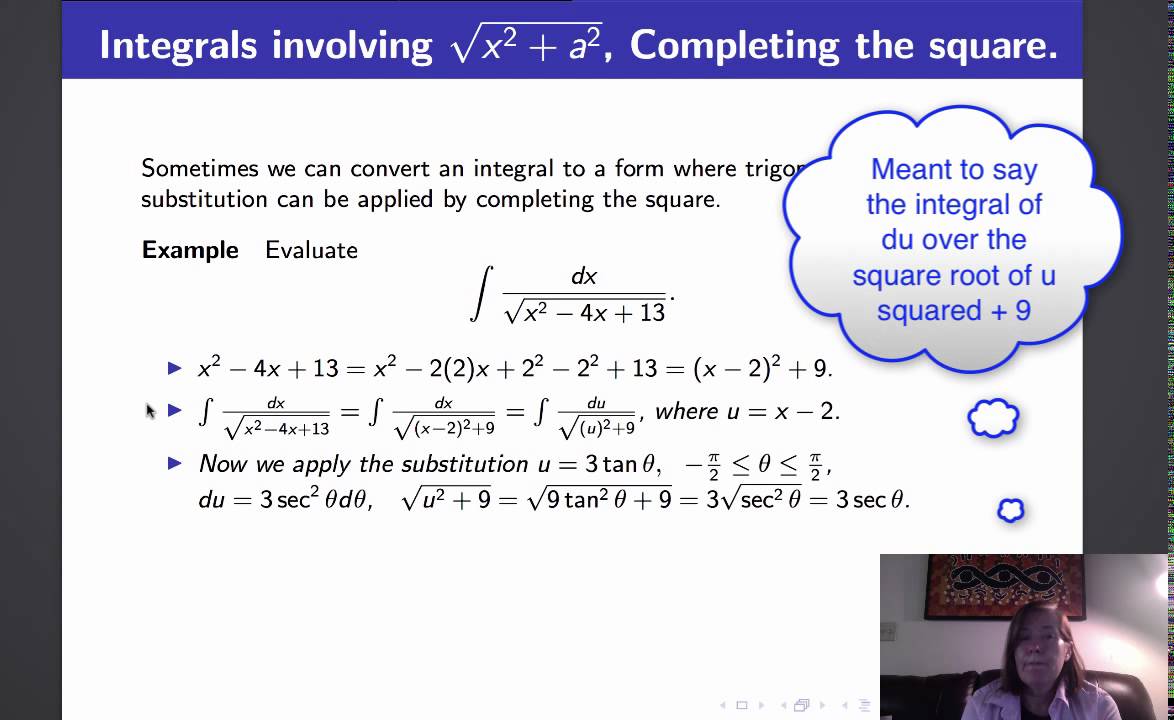 Calculus II, Lecture 10, V3 Completing The Square 1 - YouTube