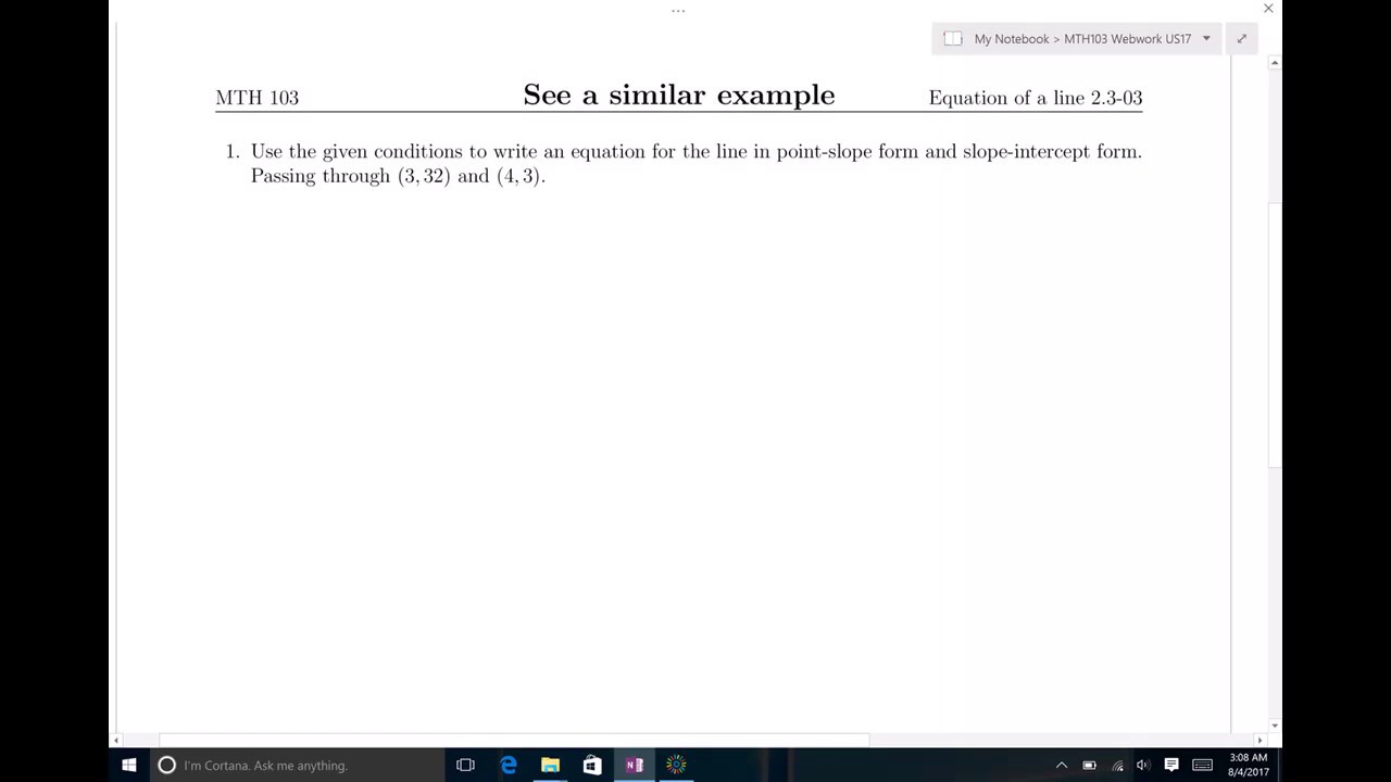 Equation of a line given two points (2.3-03) - YouTube