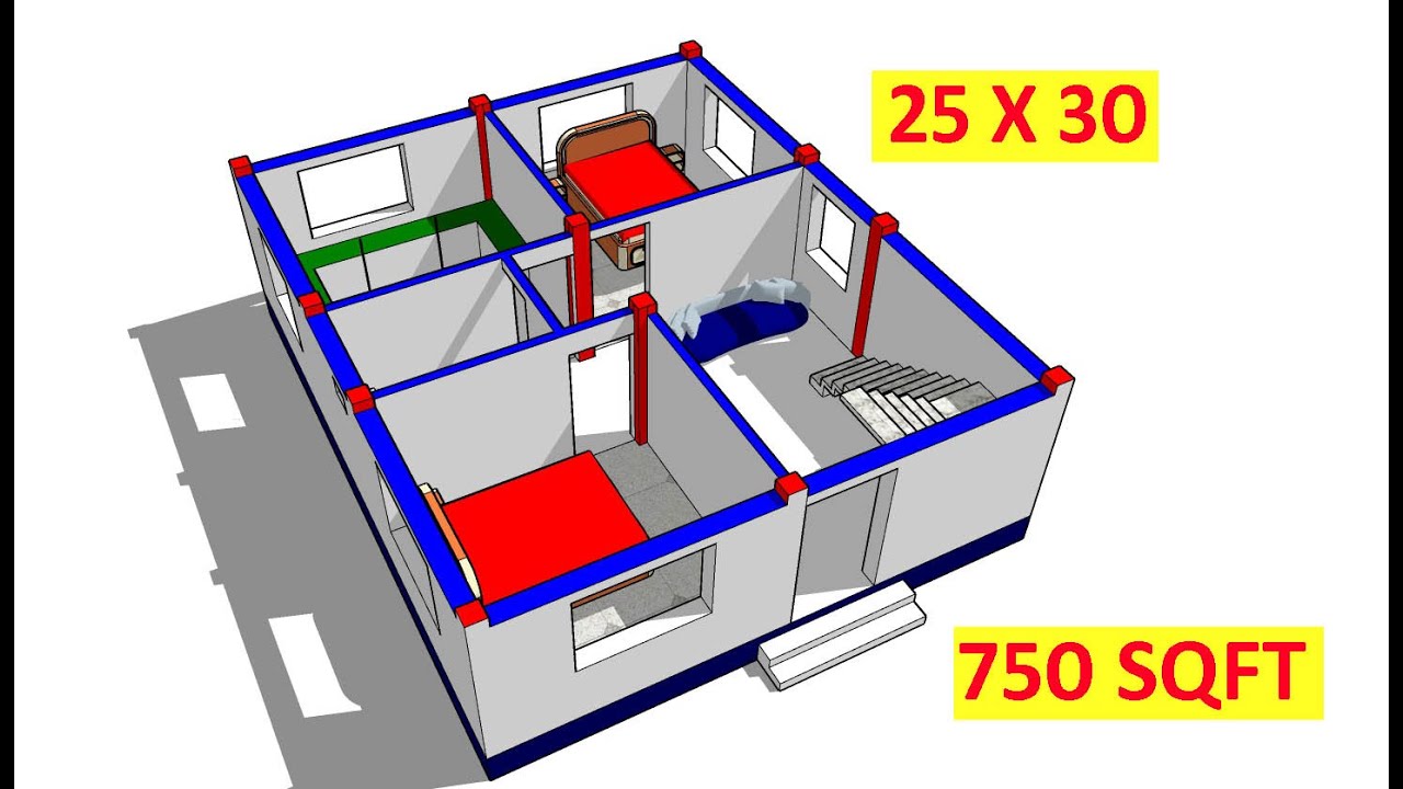 25x30 sqft new 3d floor plan design II 750 sqft best ghar ka naksha II ...