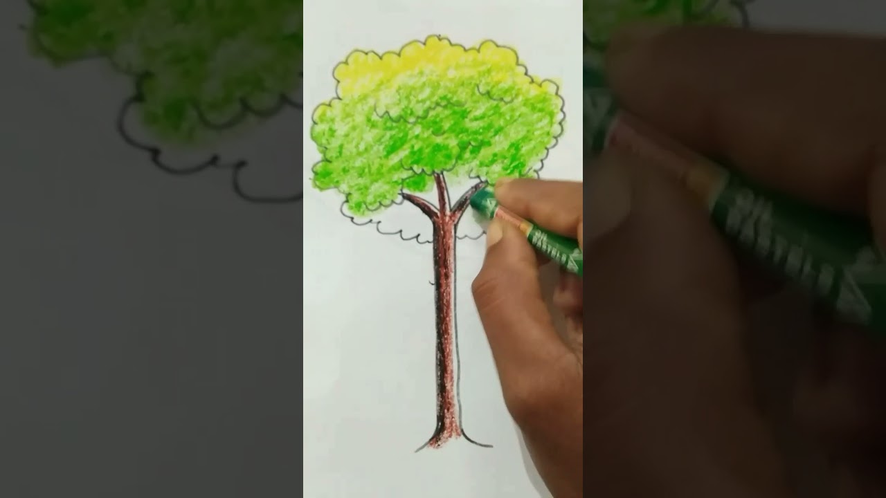 How To Draw Tree With Number 1 / Tree Drawing Easy / #Shorts - YouTube